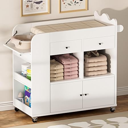 Amazon.com : HPWLYO Baby Changing Table Top, 3 Drawers Nursery with 4 ...