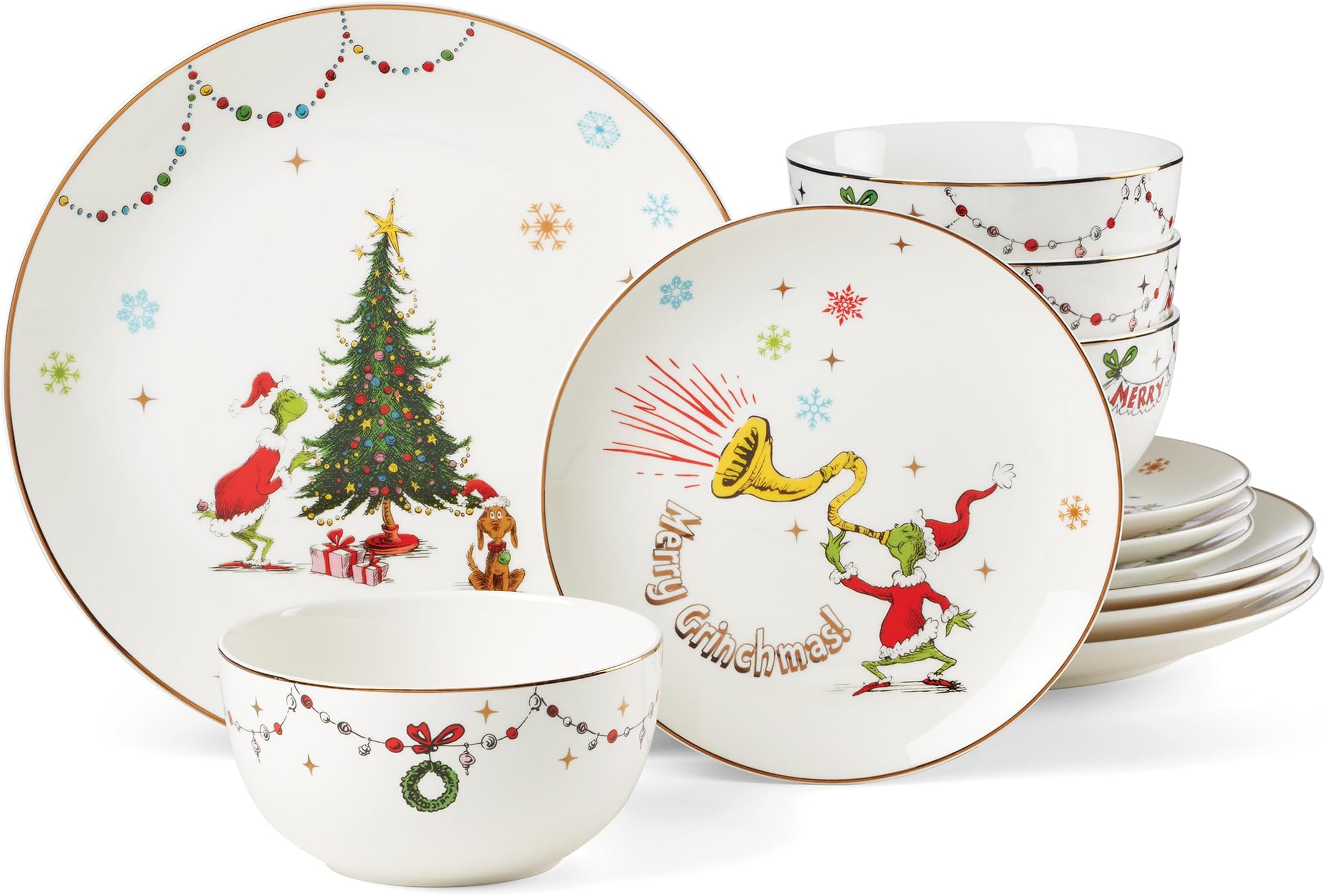 Amazon.com | Lenox 895051 Merry Grinchmas 12-Piece Dinnerware Set ...