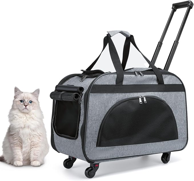 Amazon.com : Large Rolling Cat Carrier with on Wheels, Small Dog Pet ...