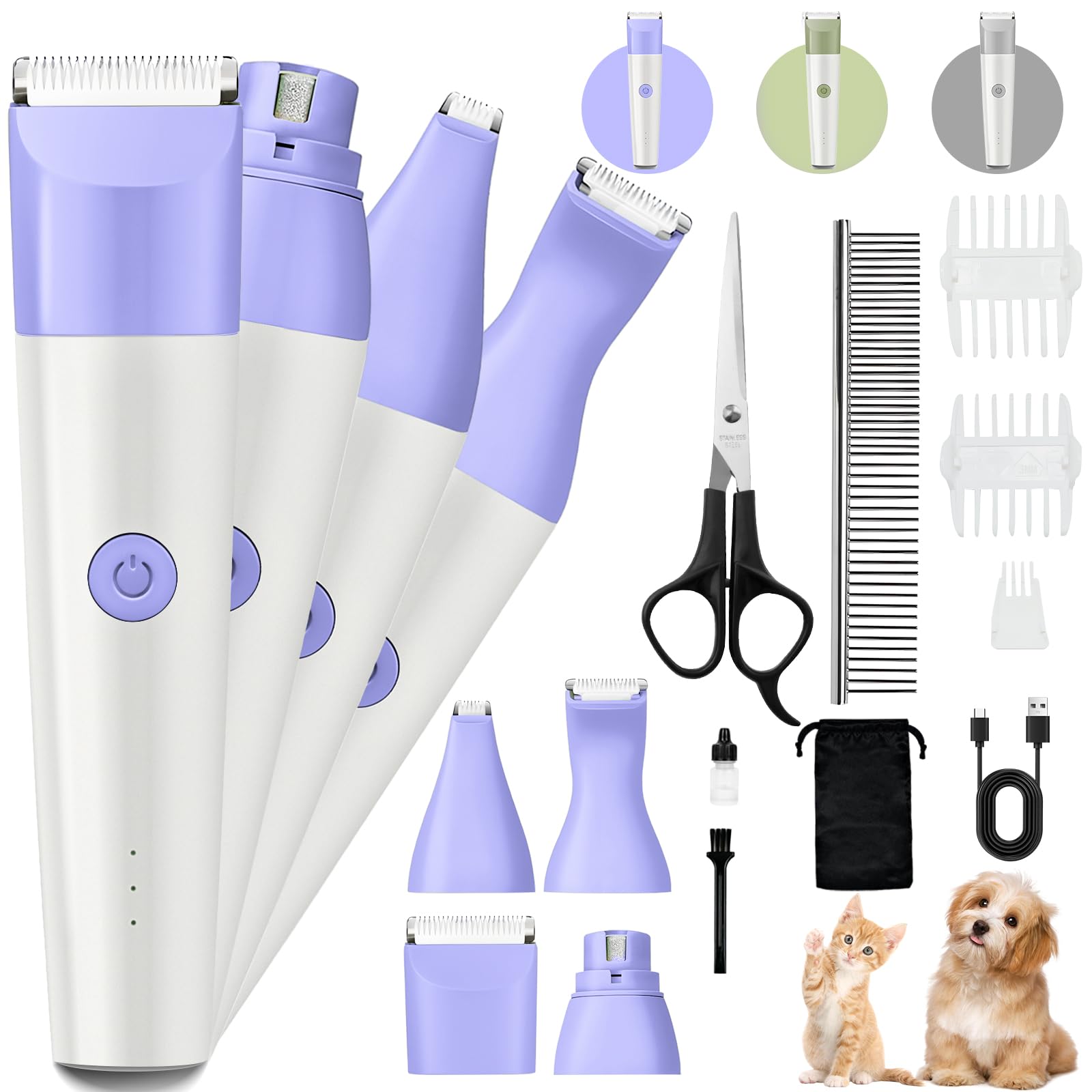Amazon.com : Dog Clippers Grooming Kit, 4 in 1 Quiet Cordless Dog Paw ...