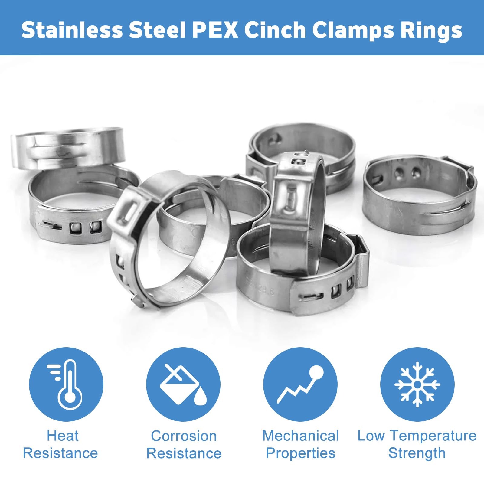 Snapklik.com : 50 Pack 1/2 Inch Pex Crimp Ring, Cinch Clamp, Premium ...