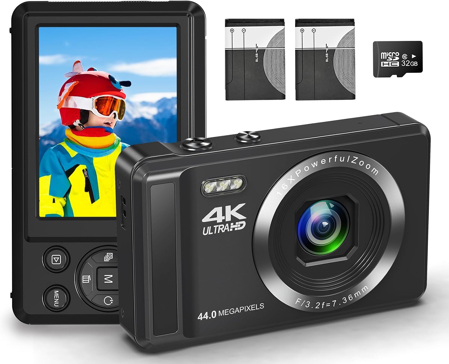 Digitalkamera 4k Fotokamera mit Autofokus, 44MP Fotoapparat mit 32GB SD ...