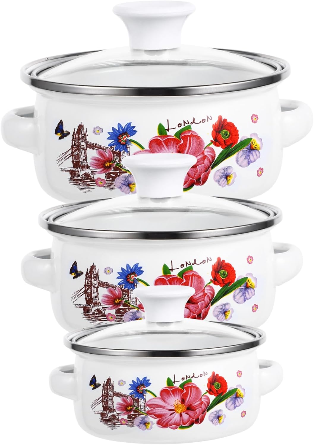 GOOHOCHY 3pcs Enamel Pans for Cooking Enamel Cooking Pot Stockpot ...