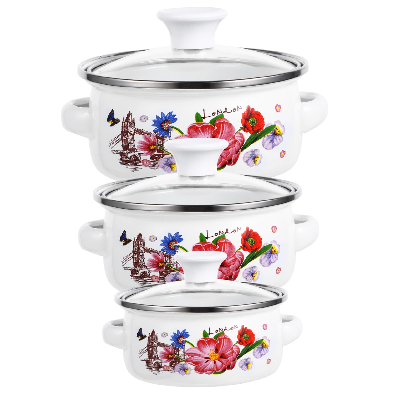 GOOHOCHY 3pcs Enamel Pans for Cooking Enamel Cooking Pot Stockpot ...