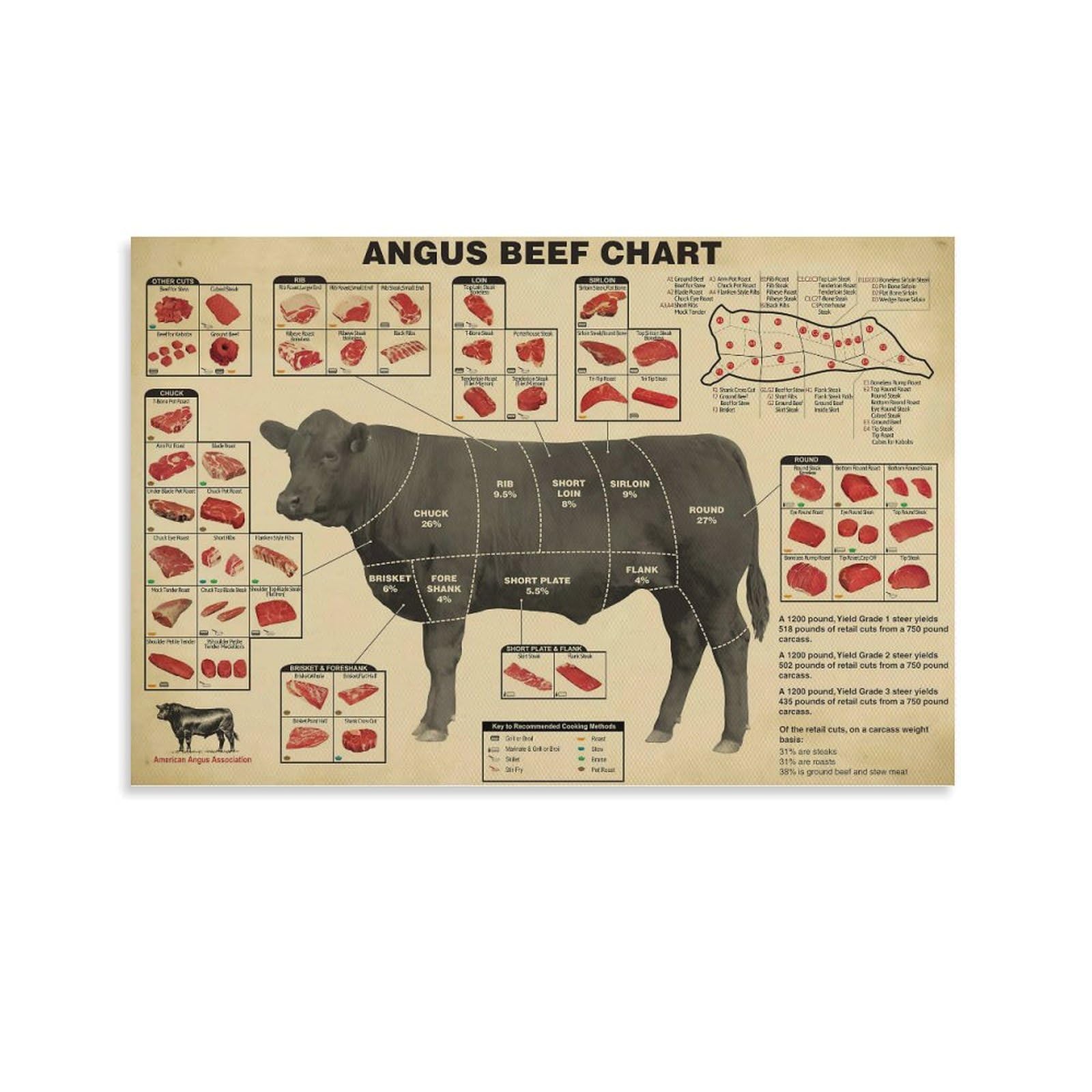 Amazon.com: CYPGTBCK Angus Beef Chart Poster Cuts Of Beef Meat Butcher ...