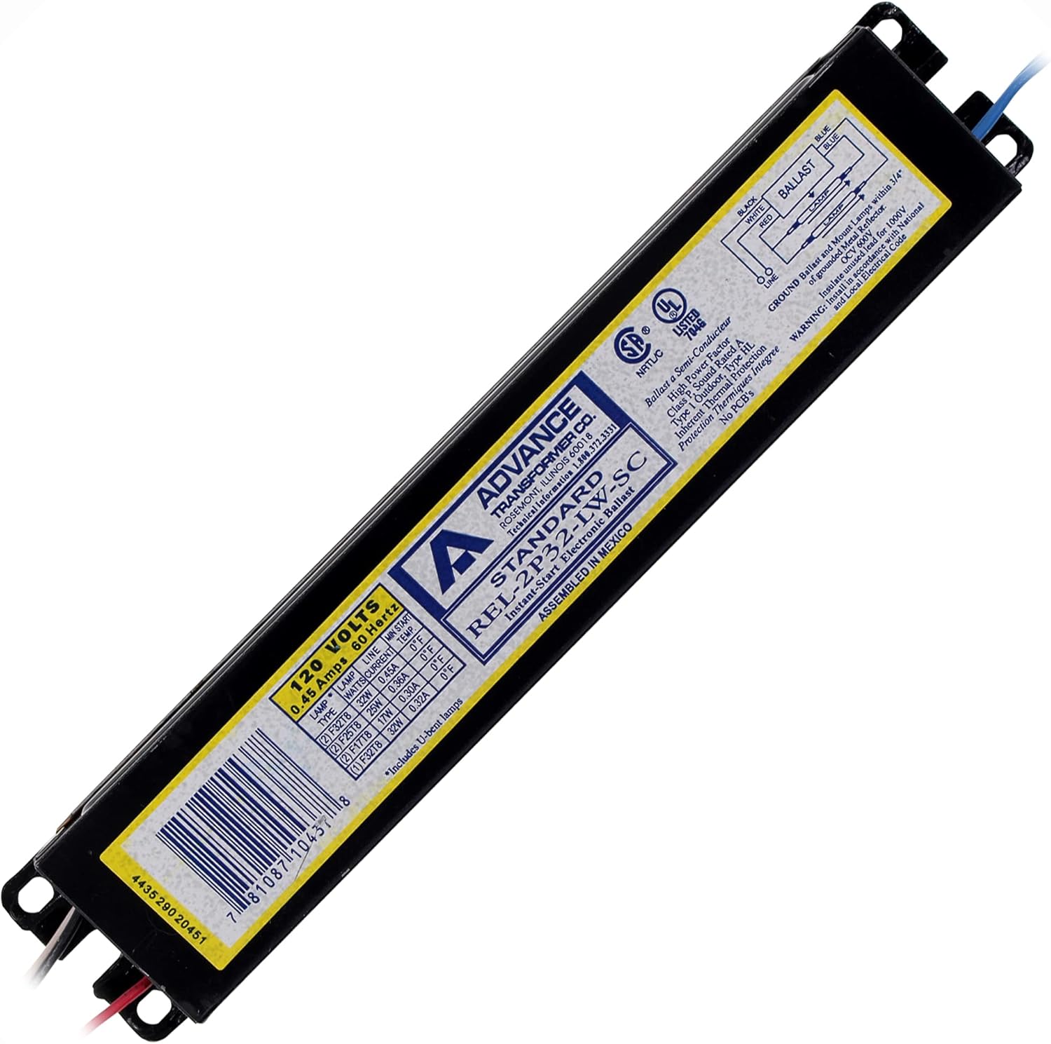 Advance REL-2P32-LW-SC Instant Start Fluorescent Ballast, 2-Lamp, F32T8 ...