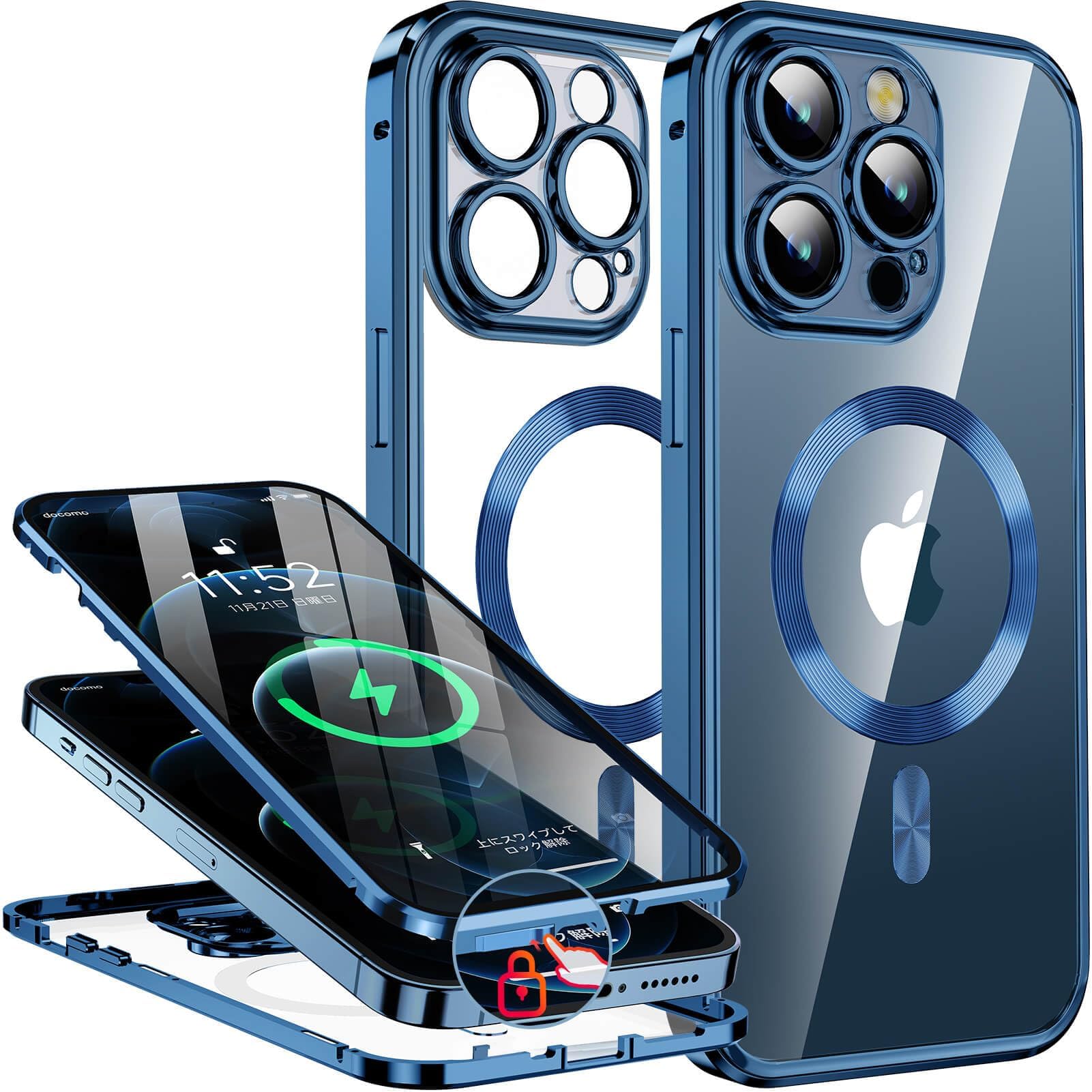 Amazon.co.jp: NIANGUO【ロック機能付き・自動ポップアップボタン】 iPhone12 Pro 用 ケース クリア 【両面強化ガラス】 9H硬度 【一体型レンズ保護 ...