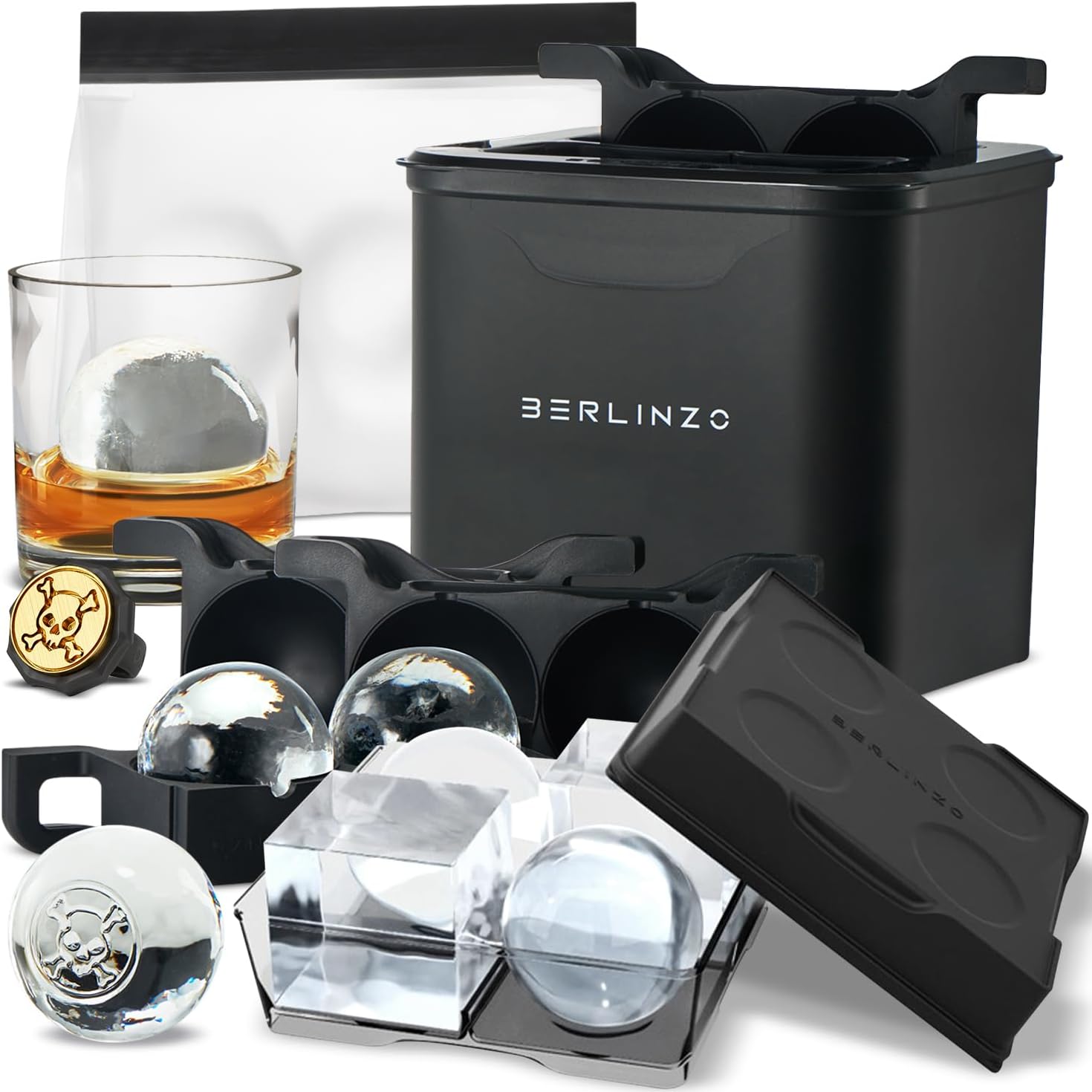 Amazon.com: Berlinzo Premium Clear Ice Ball Maker - 4 Large 2.4 ...