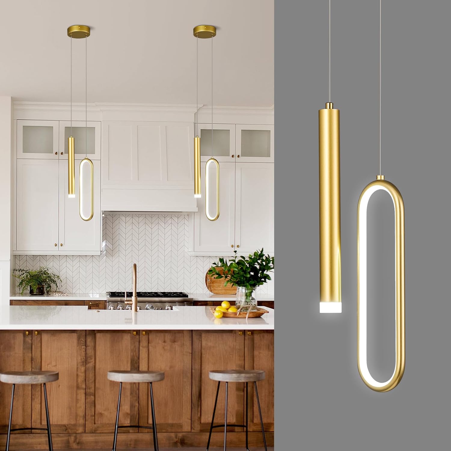 BNHHLZ Modern Gold LED Pendant Lights Fixture Dimmable Oval Pendant ...