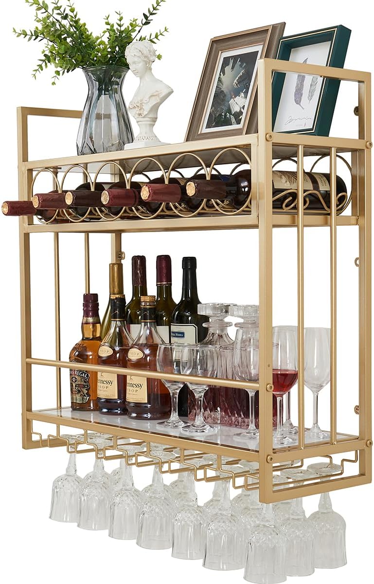 Amazon.com: Keslecy Wall Mounted Wine Rack with Glass Holder Storage ...