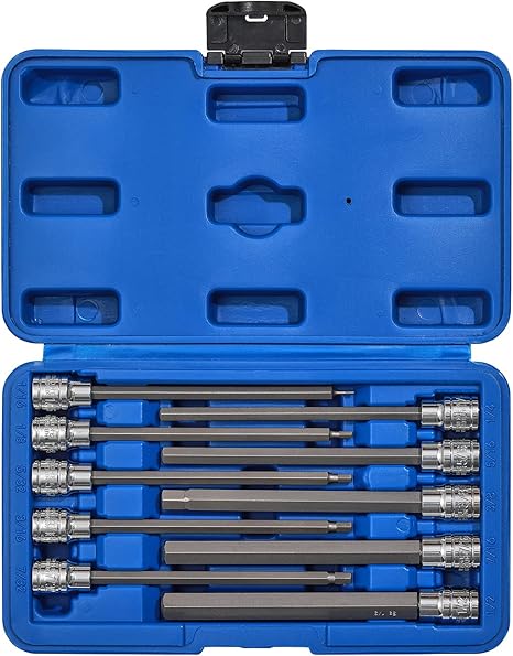 EMENTOL 10PCS 3/8" Drive Long Hex Bit Socket Set, CR-V, S2 Steel, SAE ...
