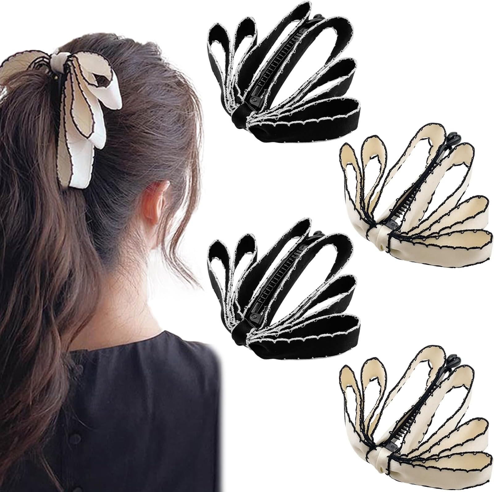Amazon.com : 4 Pcs Bow Banana Hair Clips Ribbon Vertical Ponytail Claw Clips Bowknot Banana ...