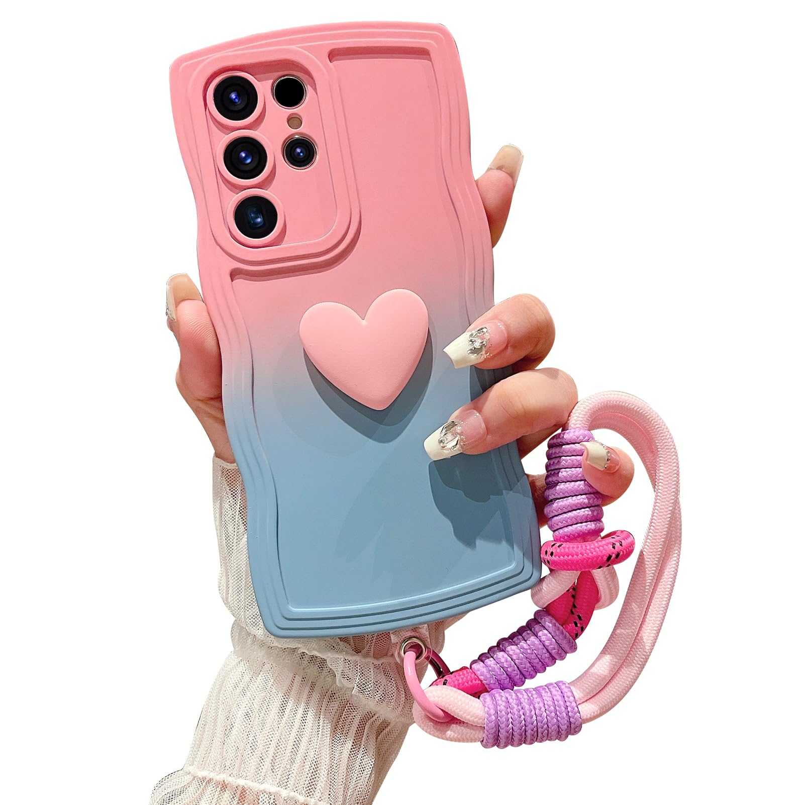 Amazon.com: Tcaraersing for Samsung Galaxy S24 Ultra Gradient Wavy Case with Wrist Strap Lanyard ...