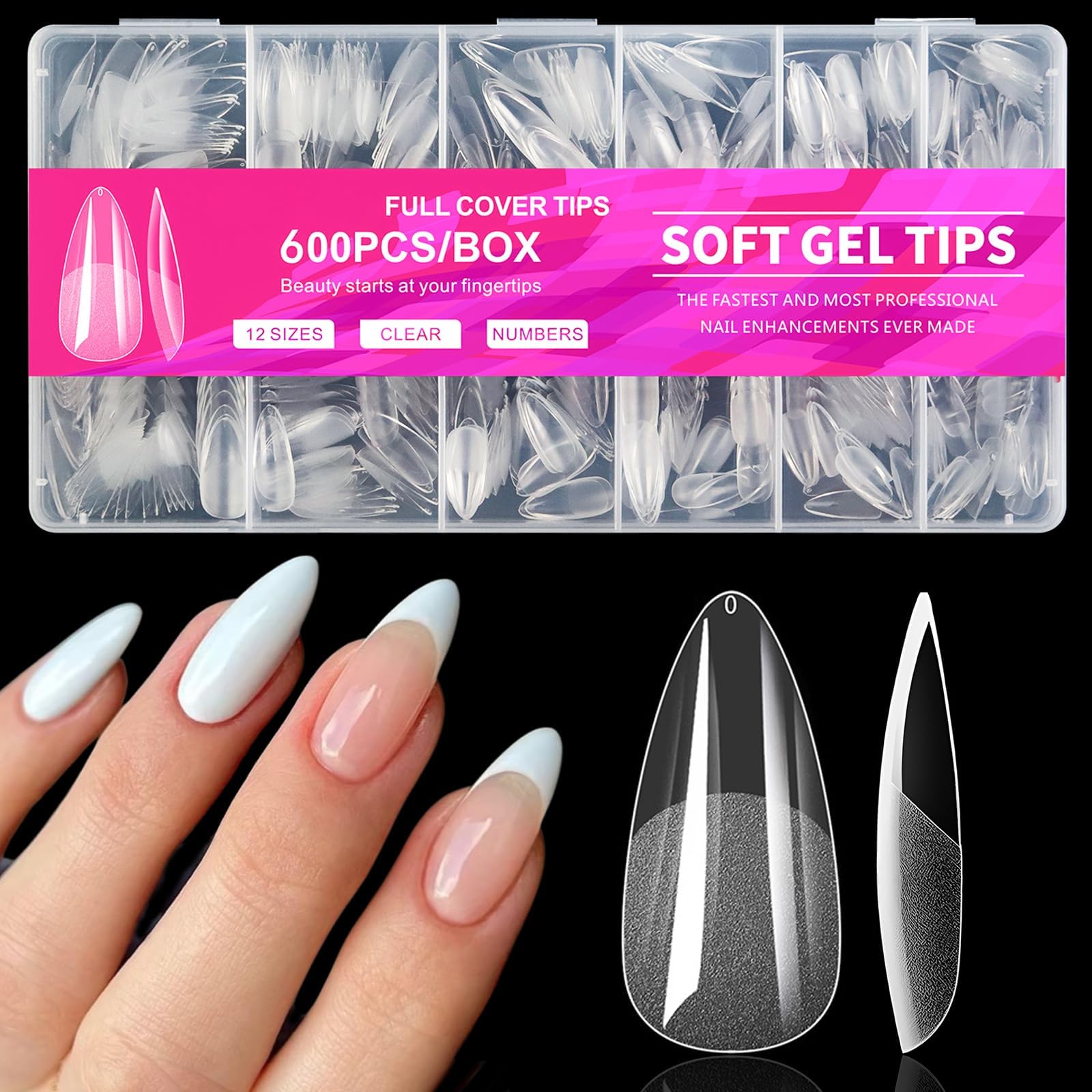 Amazon.com: Gelike EC 552PCS Soft Gel Nail Tips Kit - 12 Sizes Clear ...