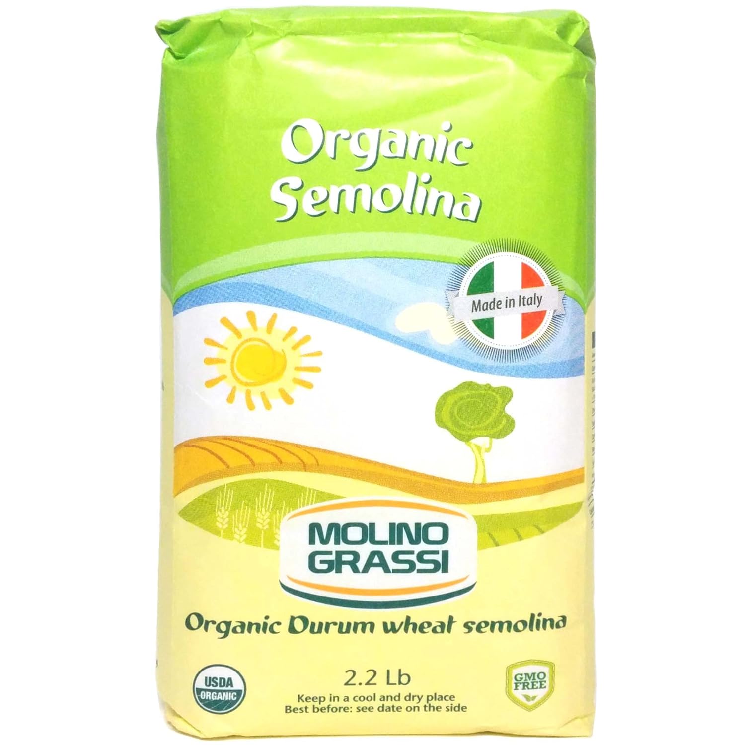 Amazon.com : Molino Grassi Organic Durum Wheat Semolina Flour - 2.2 lb ...