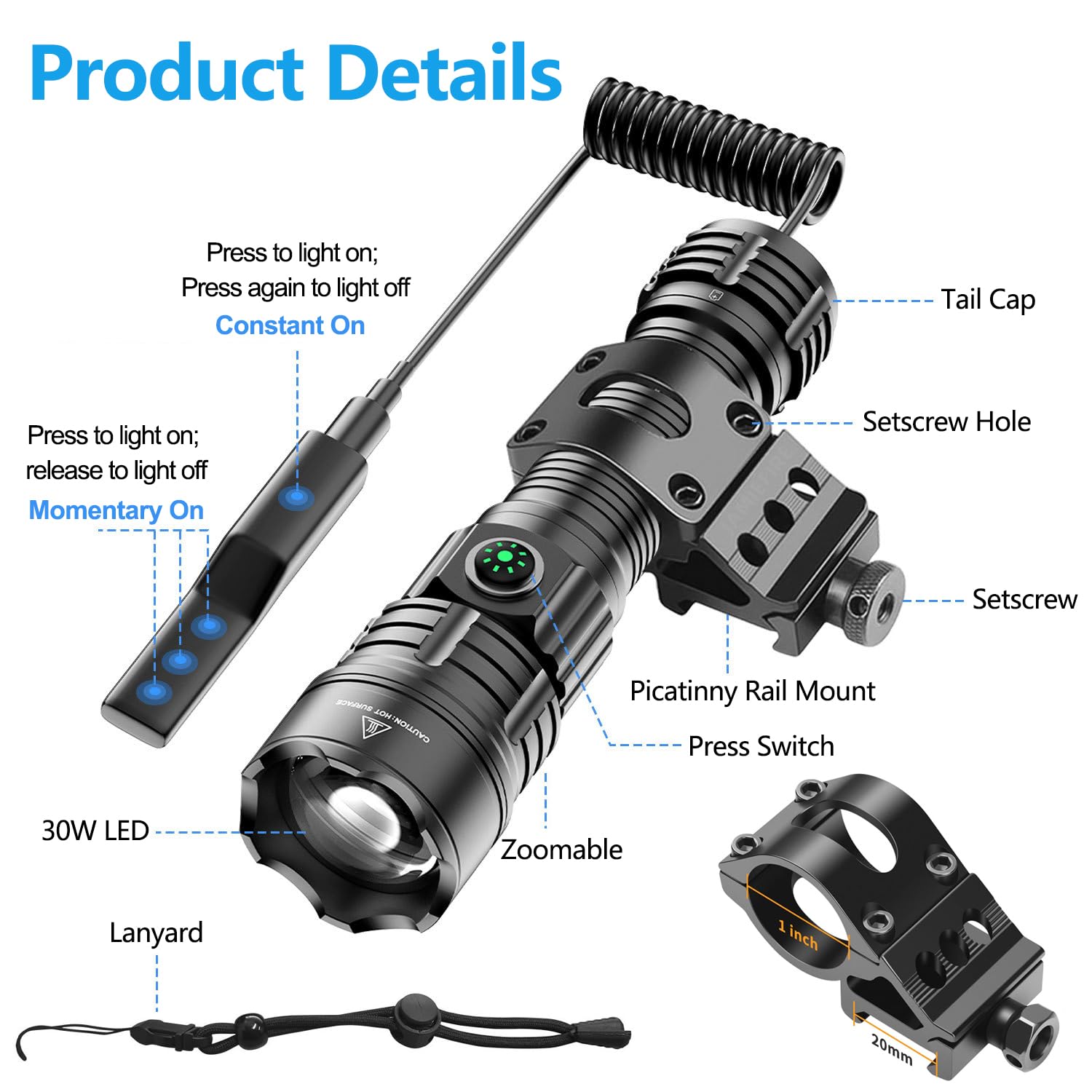 Snapklik.com : WINDFIRE Picatinny Tactical Flashlight Rechargeable LED ...