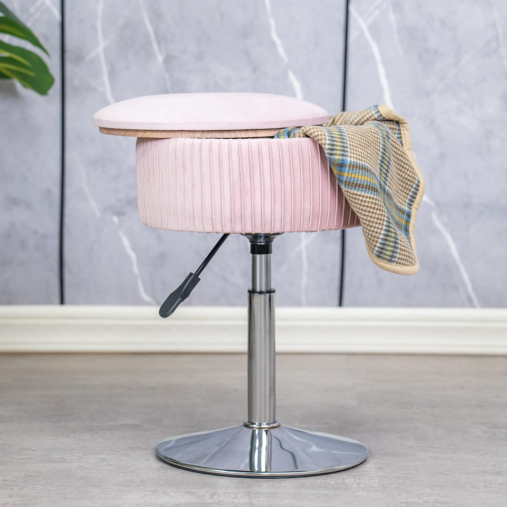 LITZFUR Pink Vanity Stool Velvet Vanity Chair for Makeup Room Round ...