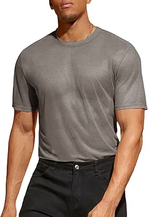 OYOANGLE Men's Sheer Mesh Short Sleeve Round Neck See Through Tee Shirt ...