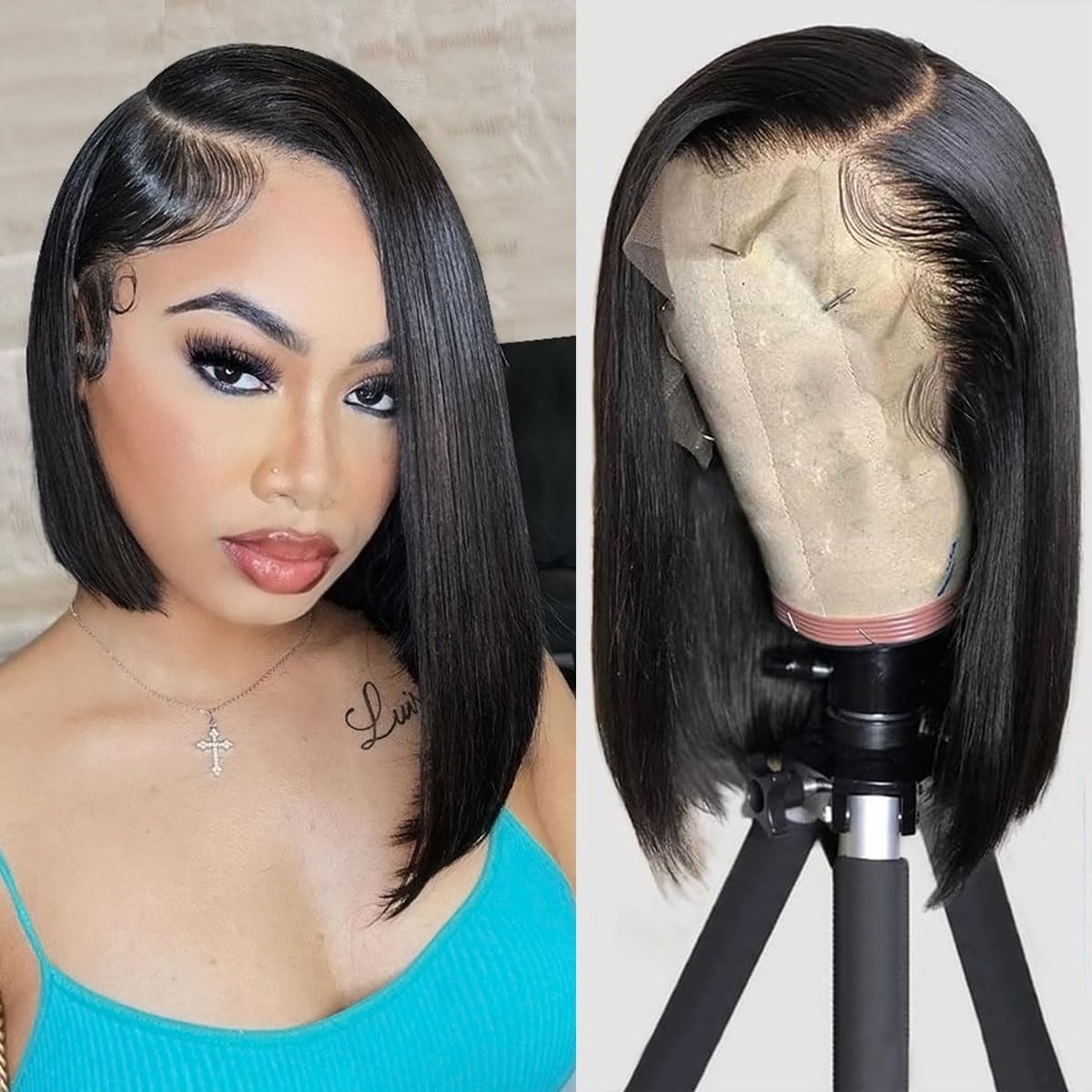 Amazon.com : Bob Wig Human Hair 13x4 HD Lace Front Wigs Human Hair Wigs ...