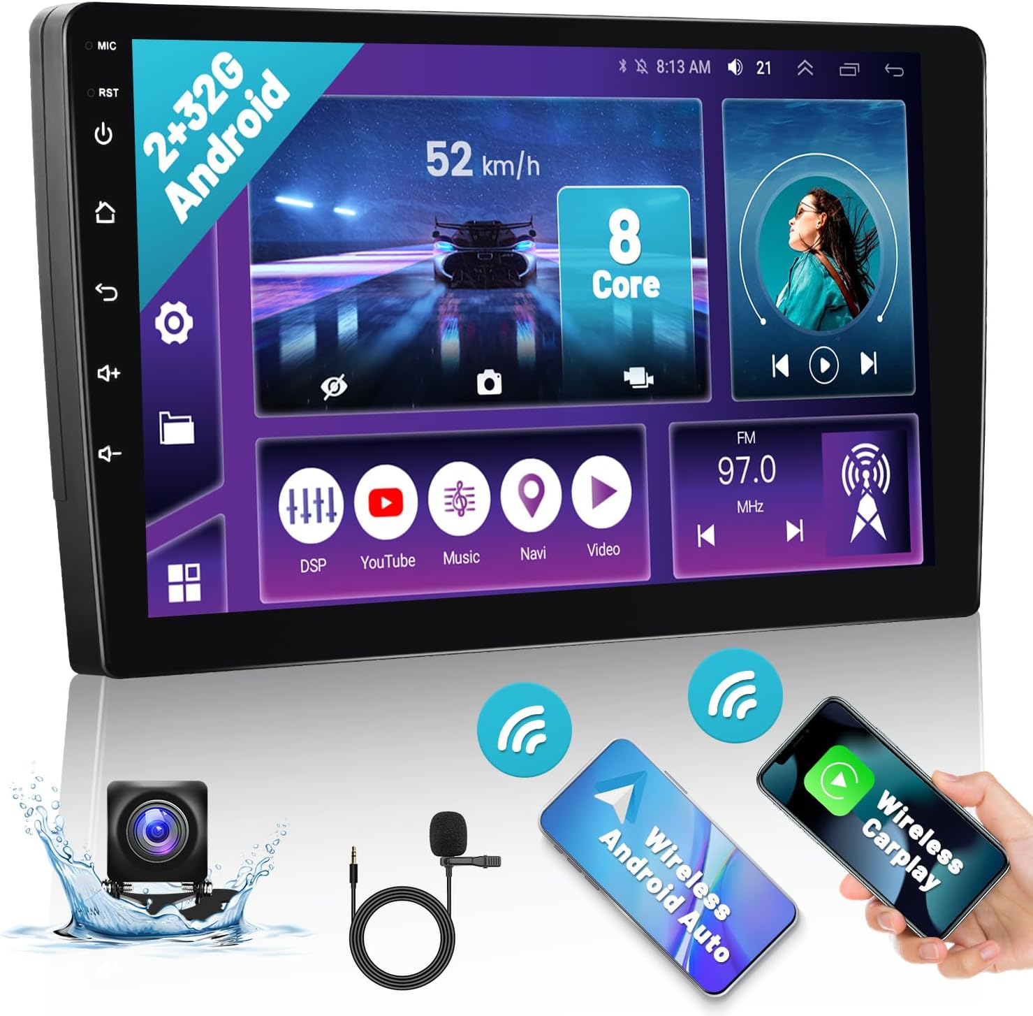 Amazon.com: [2G+32G] Double Din Android 13 Car Stereo Wireless CarPlay ...
