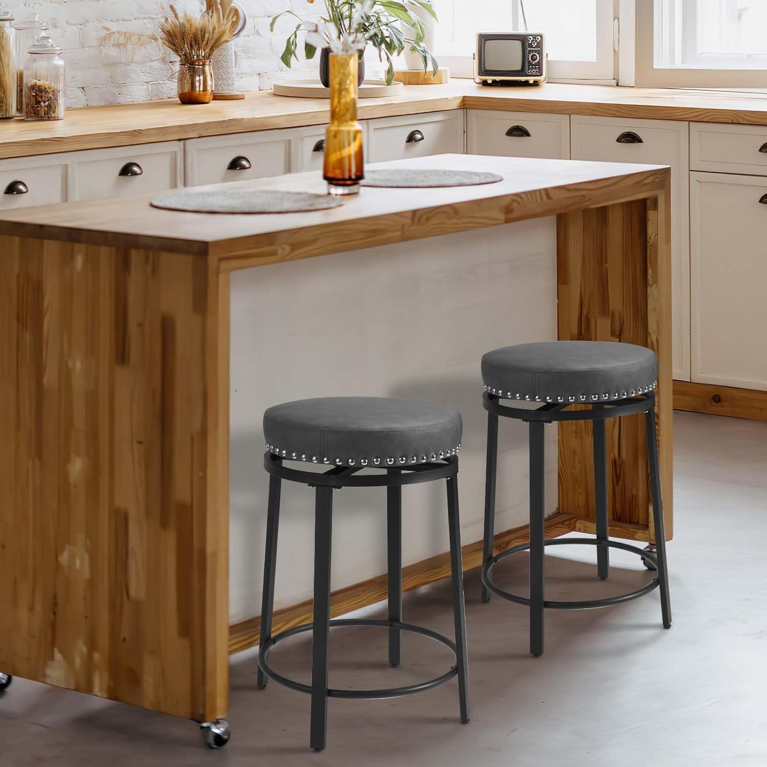 Swivel Bar Stools Backless, Swivel Counter Stools Set of 2, Swivel ...