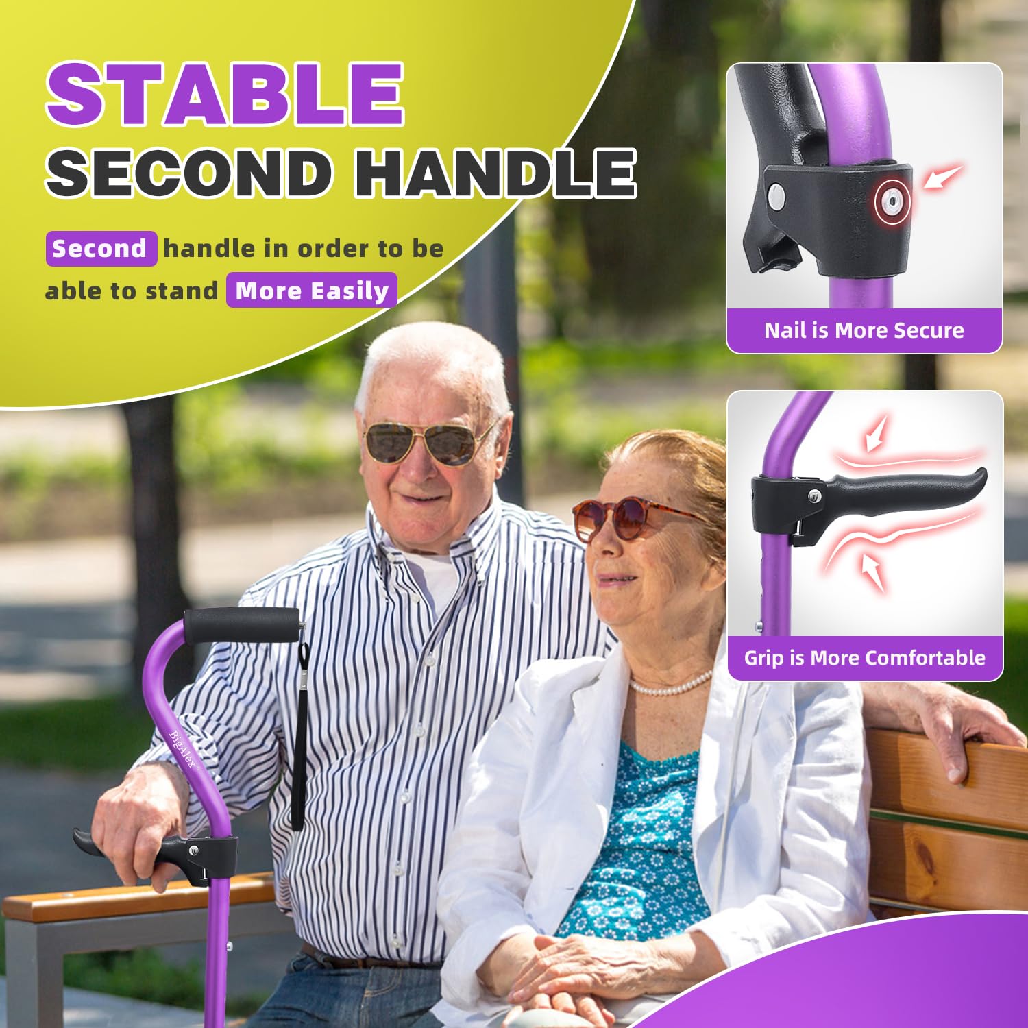 BigAlex Walking Cane, Adjustable Quad Cane with 4-Pronged Base for ...