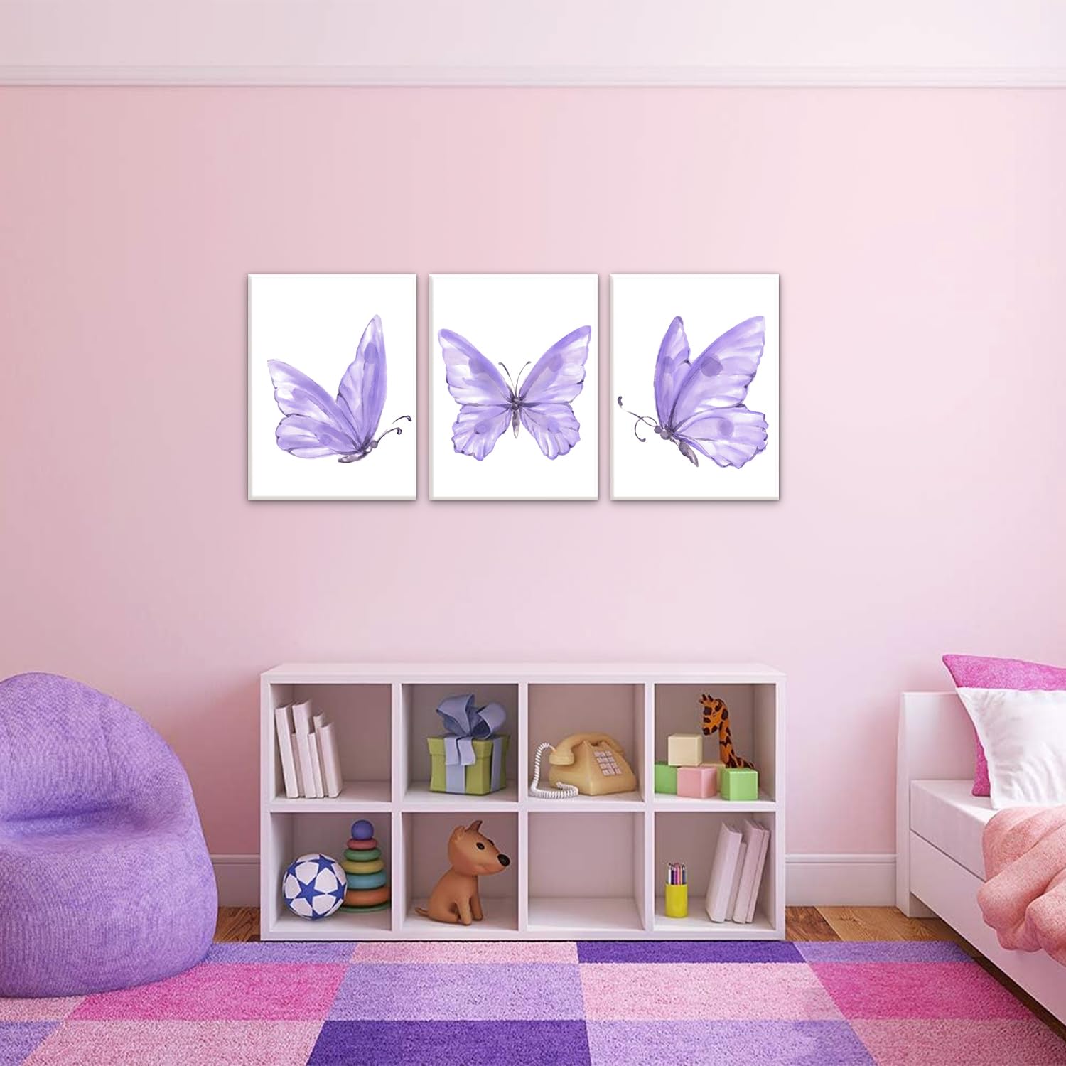 Purple Butterfly Girls Bedroom Watercolor Butterfly Wall Art Set Of 2