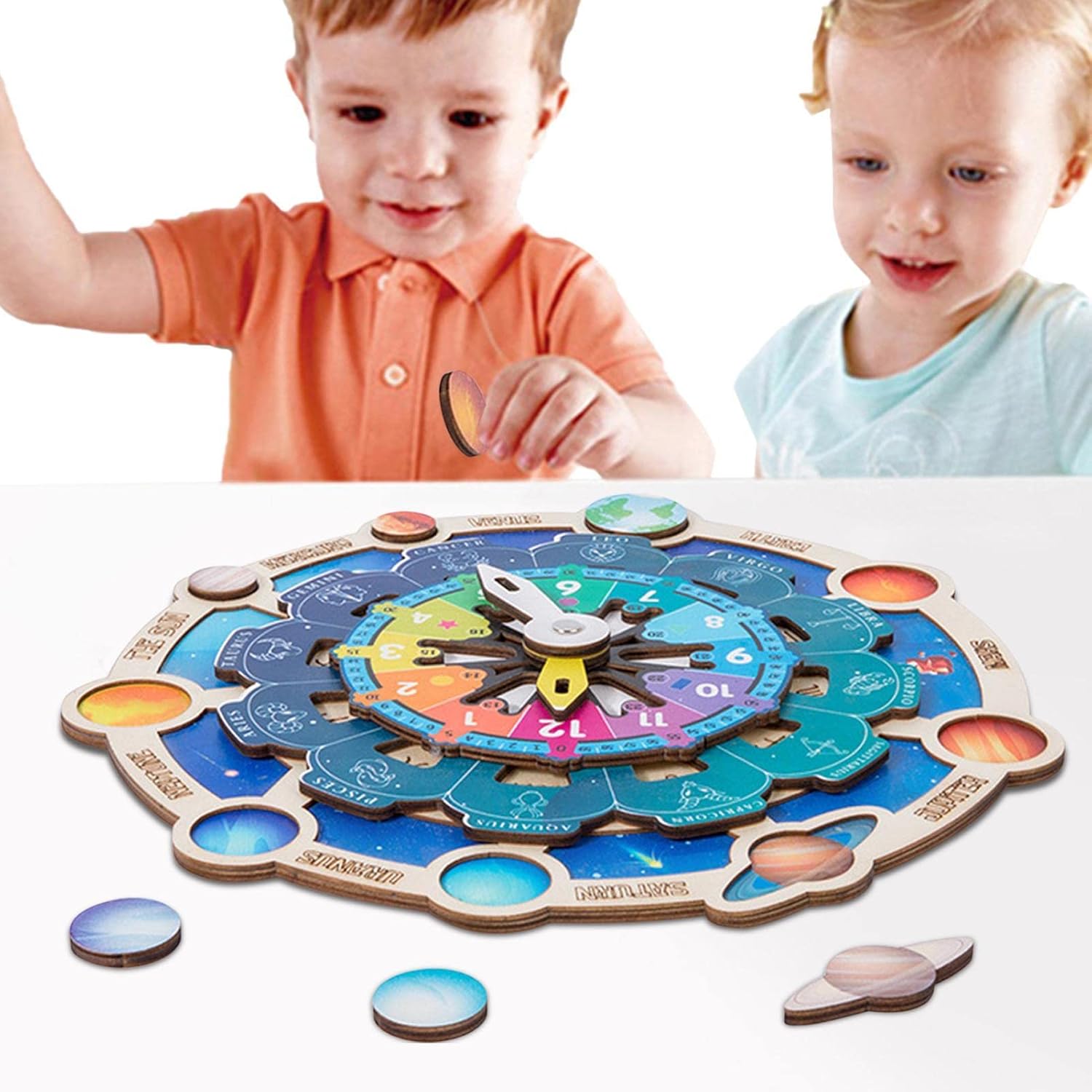 Teaching Clock,Wood Planetary Constellation Kindergarten Learning Games ...