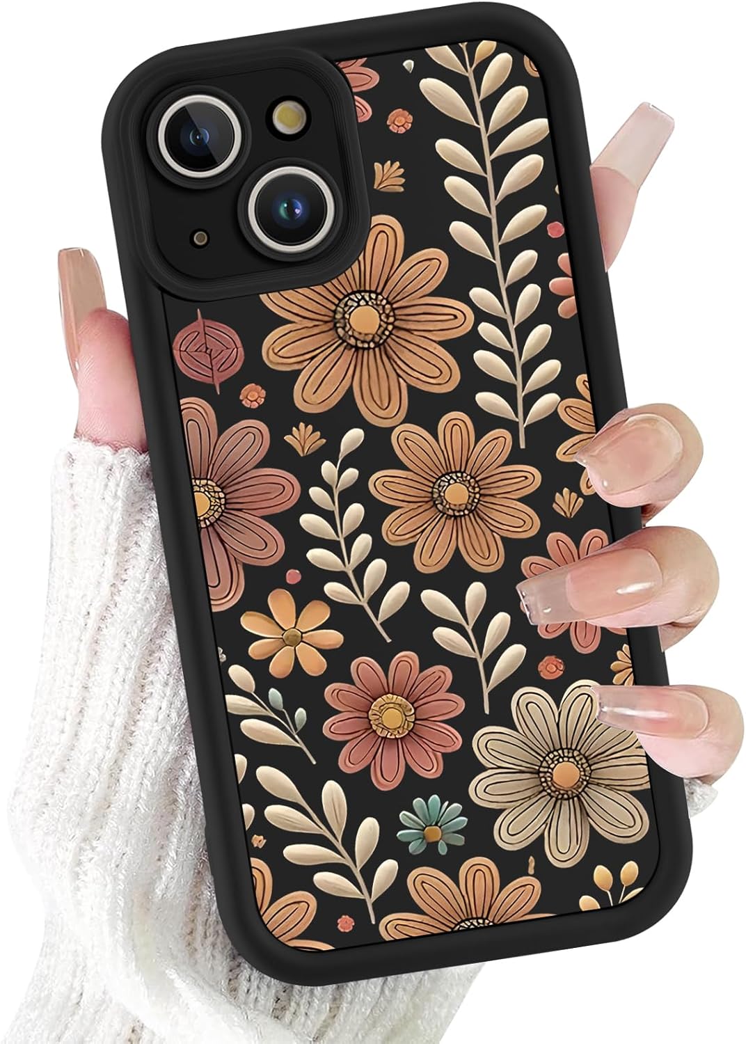 Amazon.com: Cinysnt Cute Flower Phone Case for iPhone 15 Black Fall ...