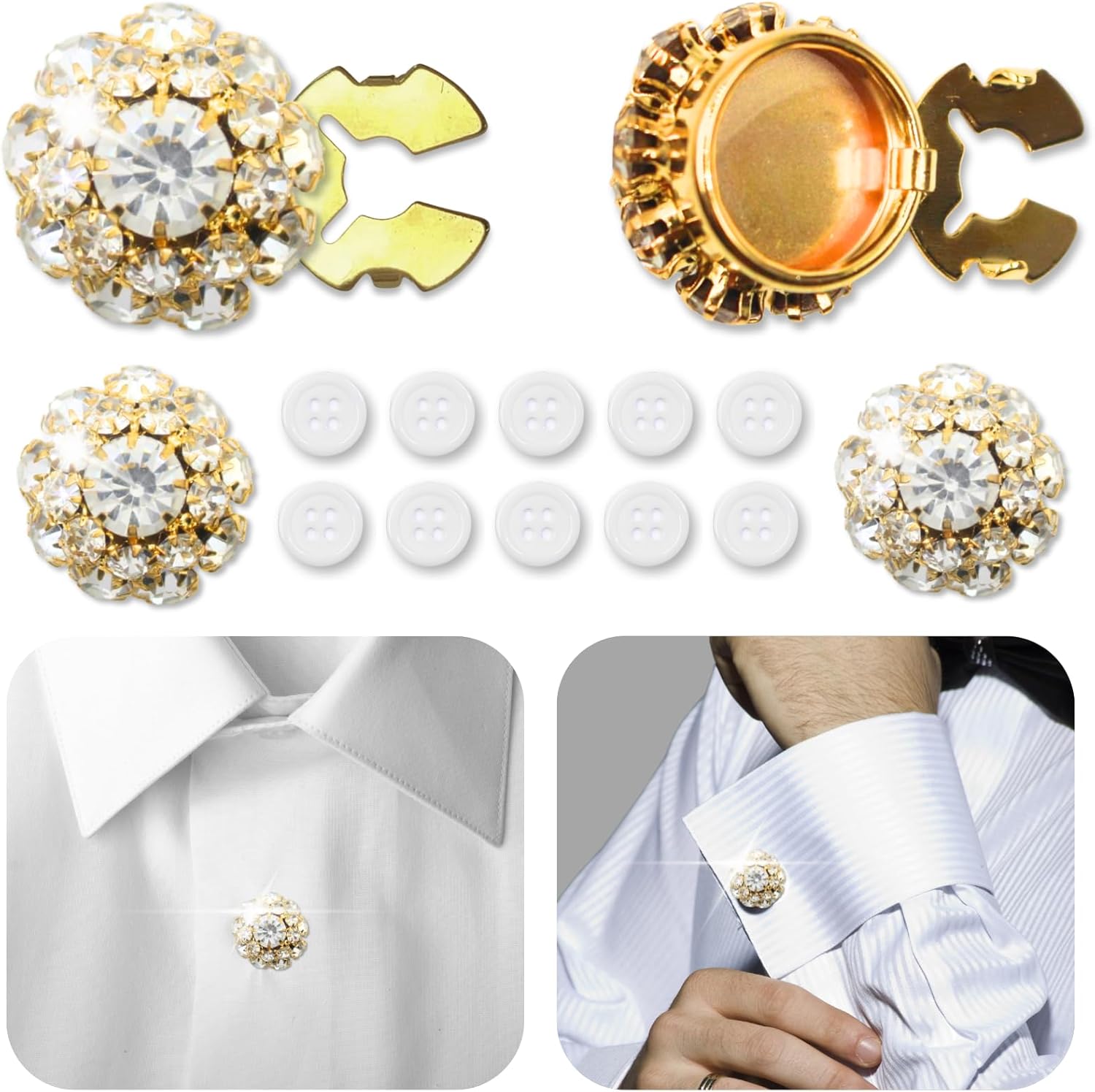 Amazon.com: PEARLY JUN Button Covers for Women Blouses Rhinestone 4 ...