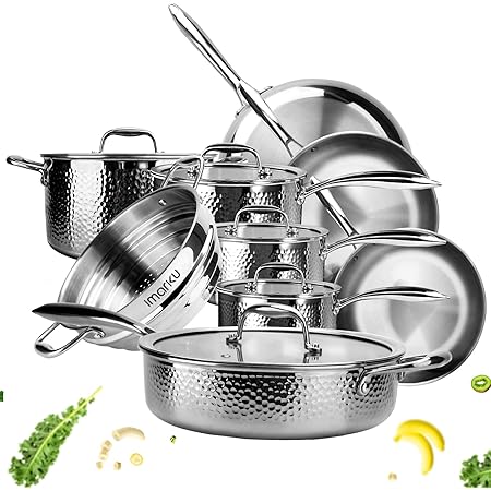 Amazon.com: Homaz life Pots and Pans Set, Tri-Ply Stainless Steel ...