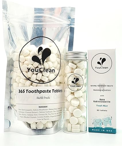 Amazon.com: YouClean 90 Toothpaste Tablets in Refill/Recycle Glass Tube ...