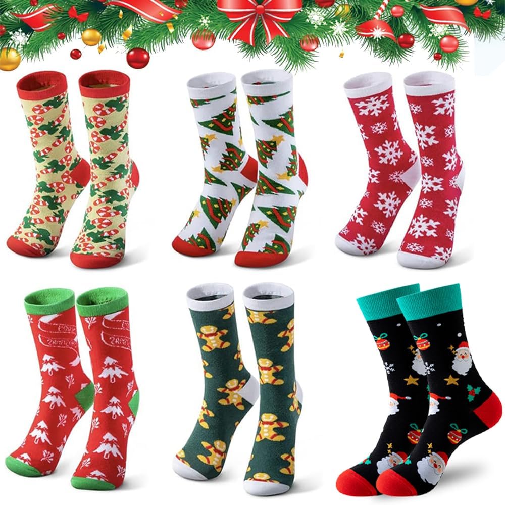 6 Pares Calcetines Navideños para Invierno, Calcetines Termicos de ...
