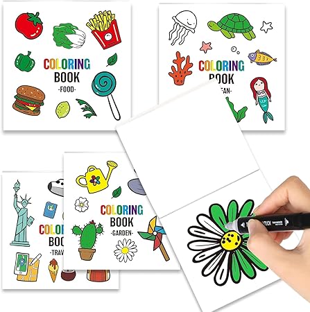 Amazon.com: Lyosehy 4 Pcs Mini Coloring Books,3” x 3”Pocket Size ...