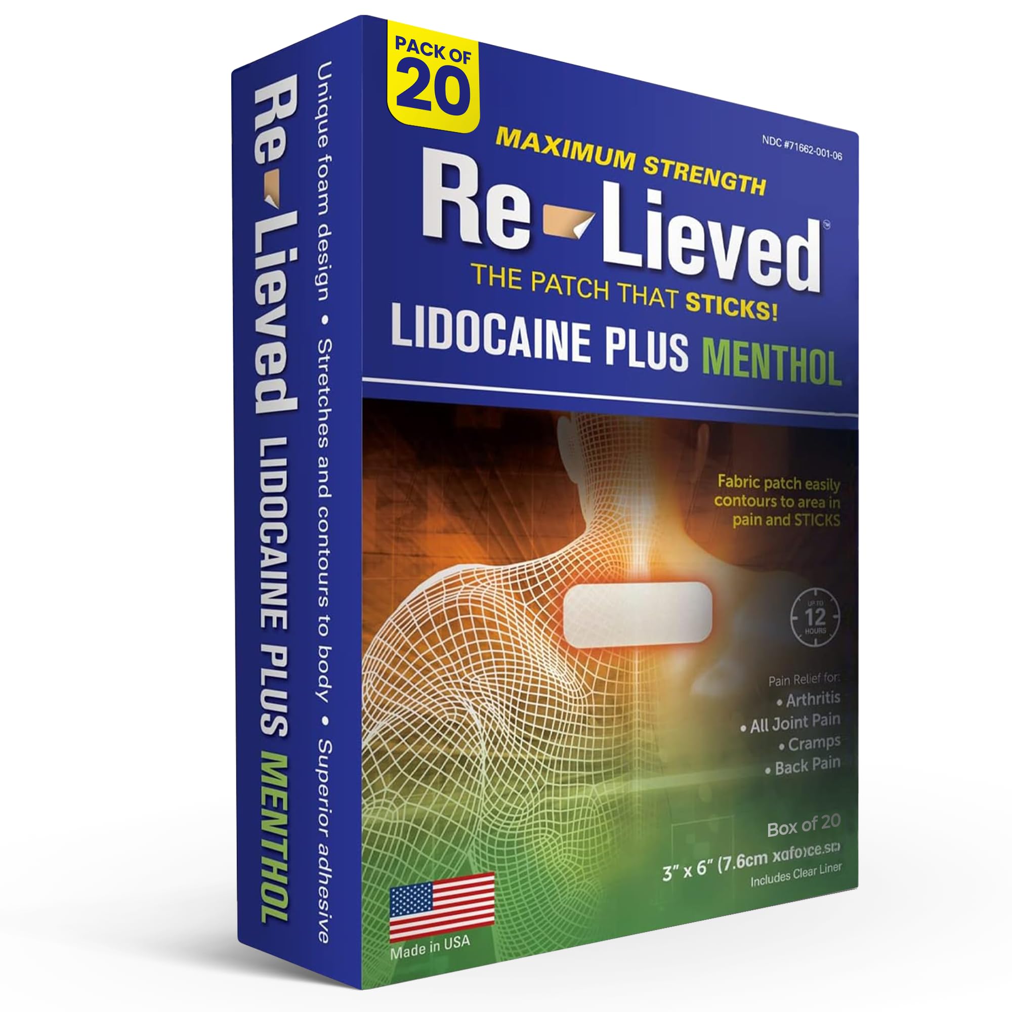 Amazon.com: Re-lieved 4% Lidocaine & 1% Menthol Pain Relief Patches ...