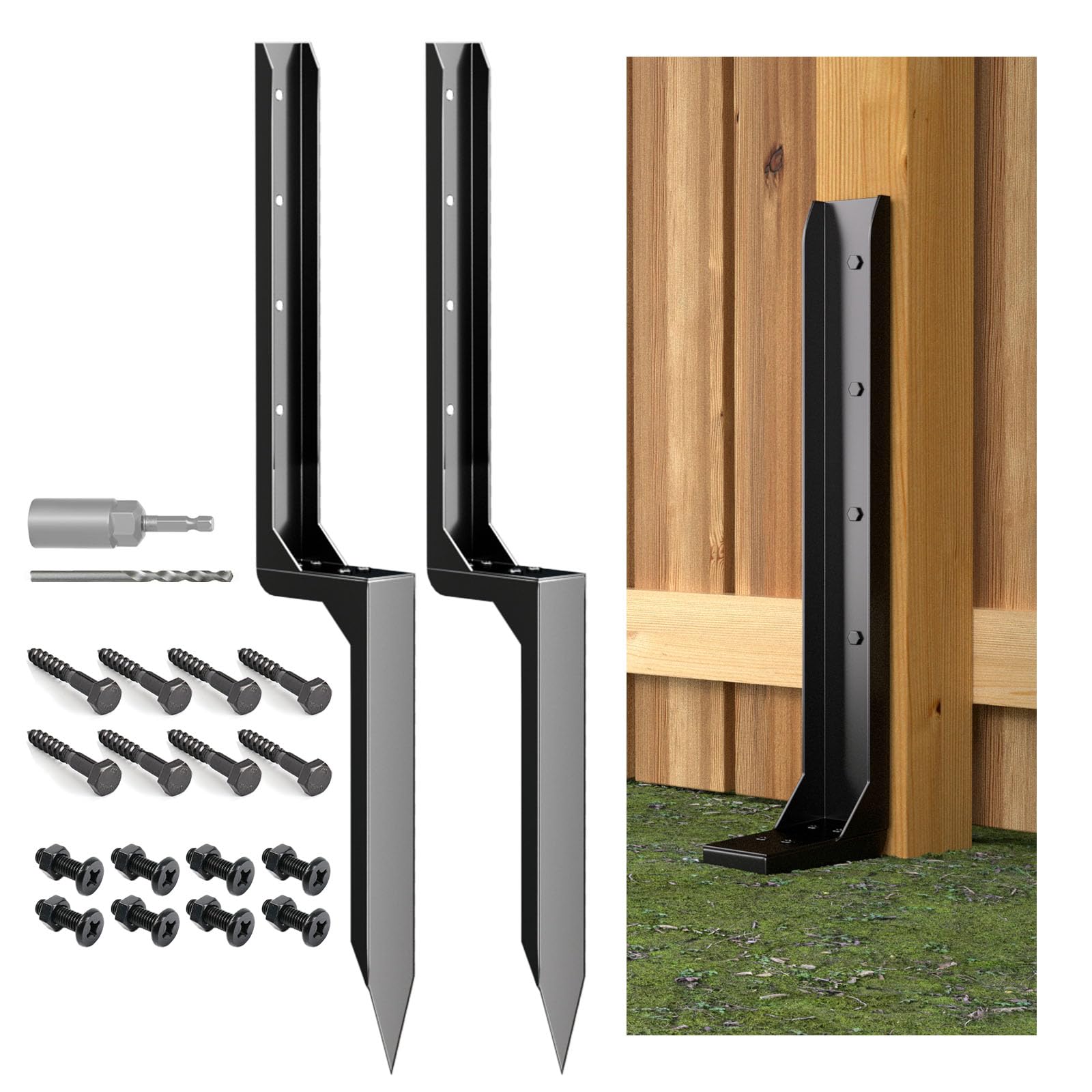 Snapklik.com : 2Pack Fence Post Repair Kit Post Stakes Heavy Duty Black ...