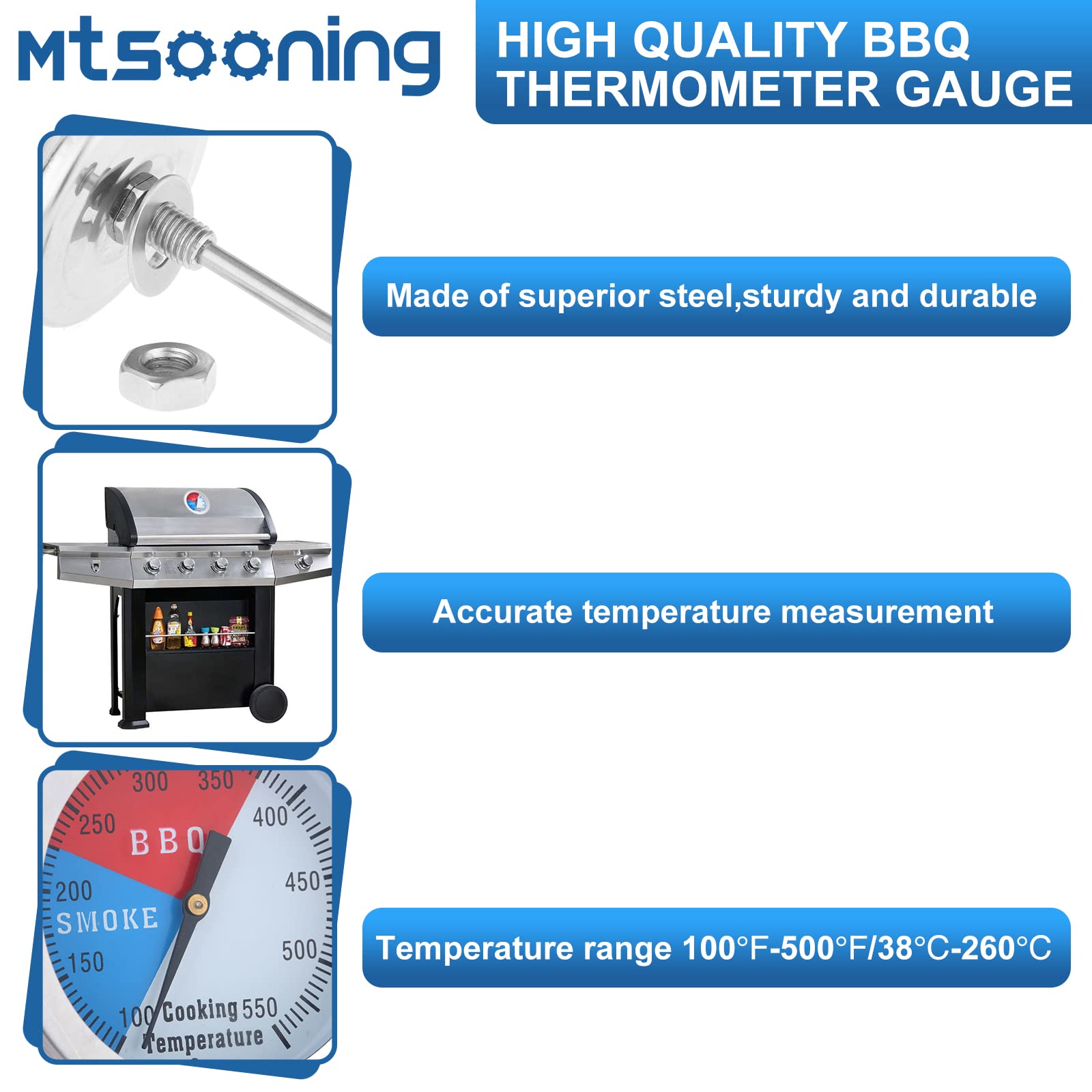 Snapklik.com : 2PCS BBQ Thermometer Gauge, 2 Inch 550F Grill Indicator ...