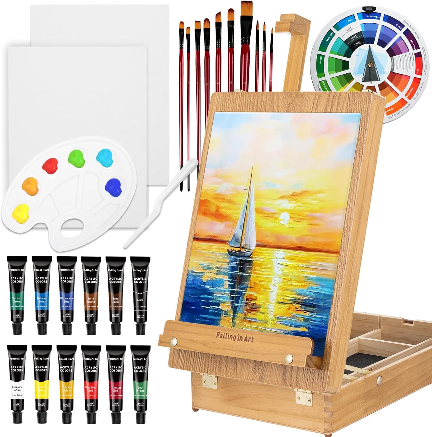 Amazon.com: Falling in Art Tabletop Easel Set, 28 Pcs Sketch Box Easel ...