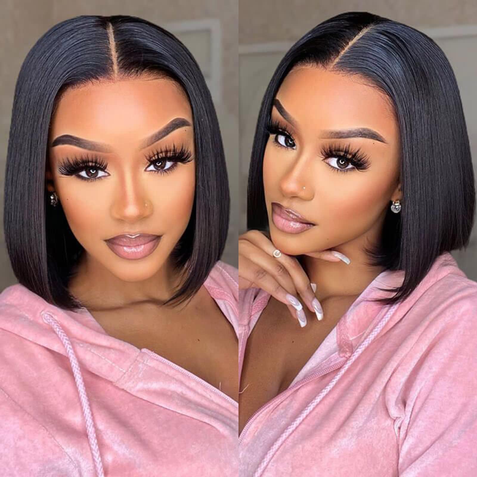 Amazon.com : DÉBUT Short Bob 4x4 Lace Closure Straight Hair Wigs 100% ...
