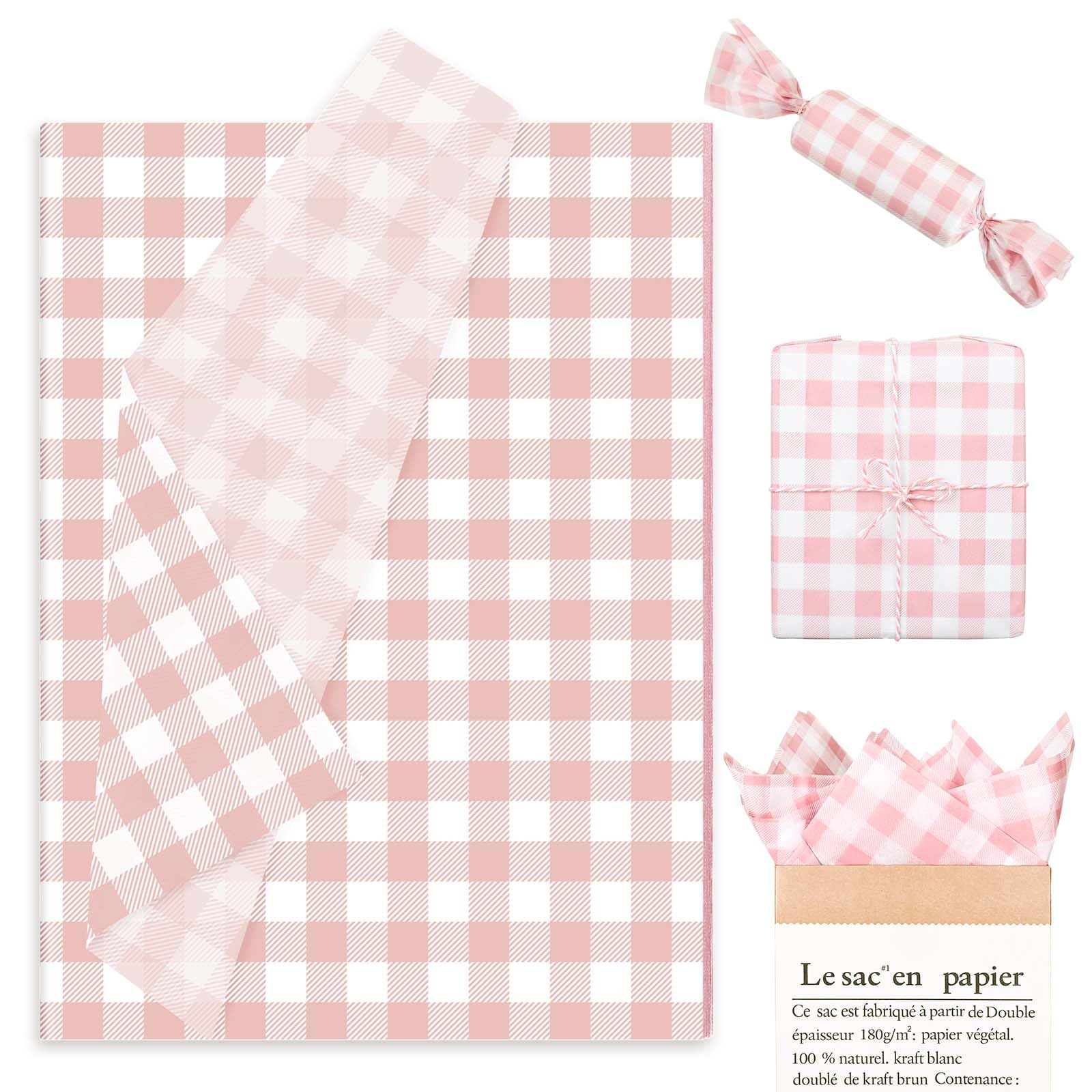 Amazon.com: Whaline 100 Sheets Dusty Pink Buffalo Plaid Tissue Paper ...