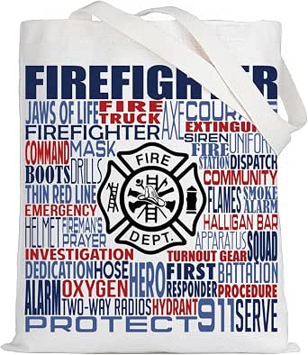 Amazon.com: LEVLO Firefighter Theme Canvas Tote Bag Proud Fire Gift ...