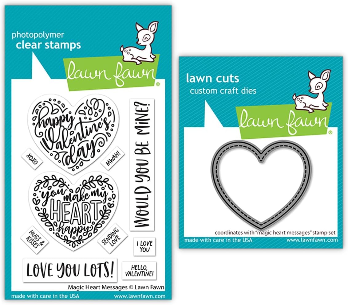 Amazon.com: Lawn Fawn Magic Heart Messages - Stamp and Die, small ...