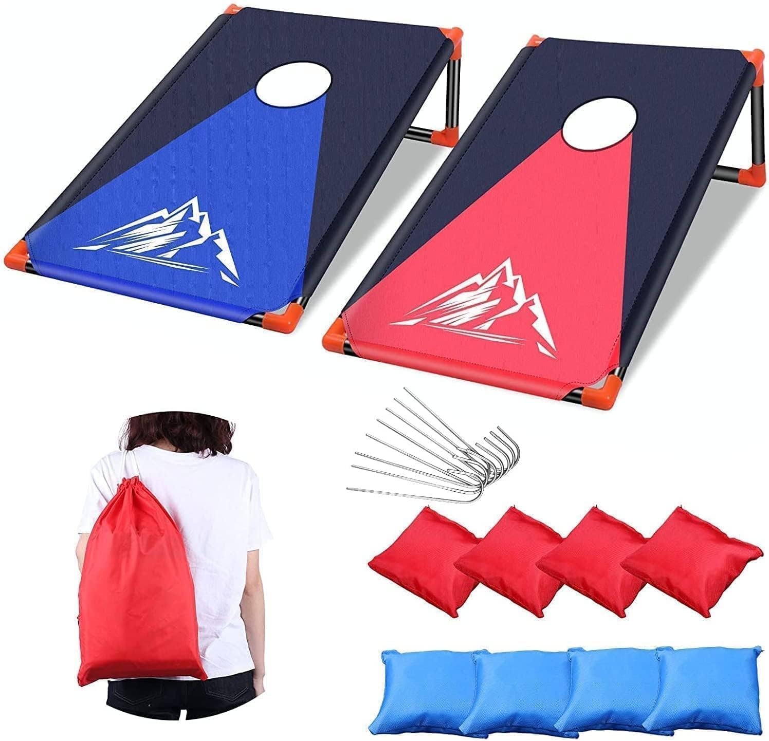 Portable Cornhole Set Outdoor Cornhole Toss Game with PVC Framed & 8 ...