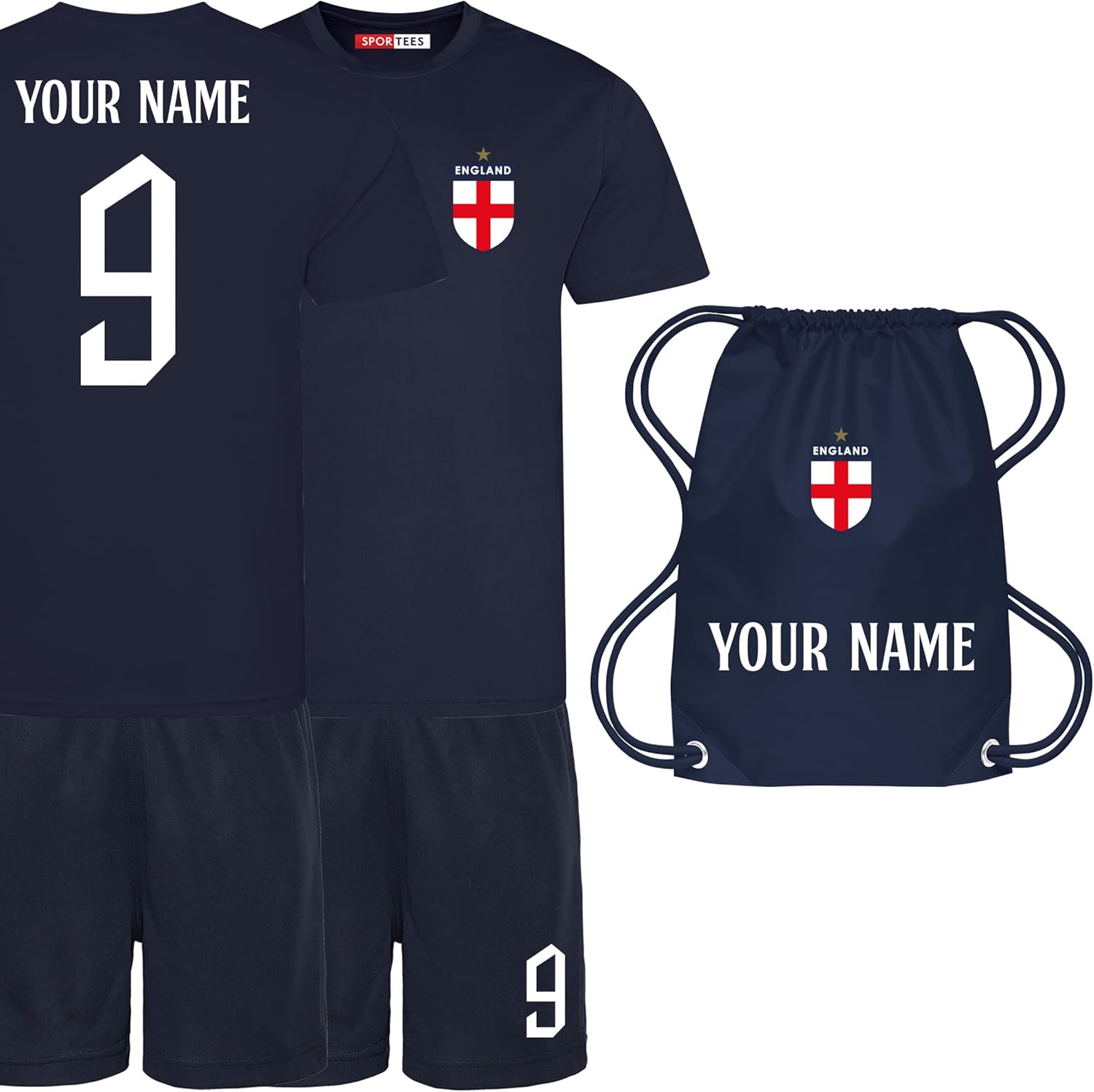 Sportees Personalised Unisex Kids England Football Training Kit - Navy ...