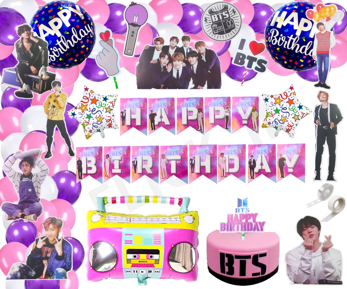 FLICK IN 81 Pcs BTS Birthday Decoration for Girls Bangtan Boys Theme ...