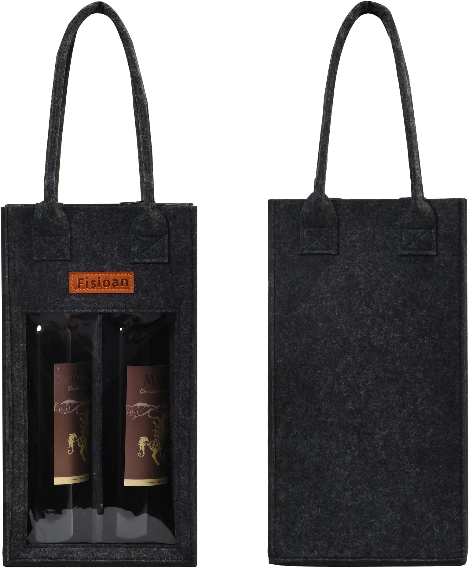 Amazon.com: Fisioan Double Wine Bag with Window, Felt Wine Carrier Tote ...