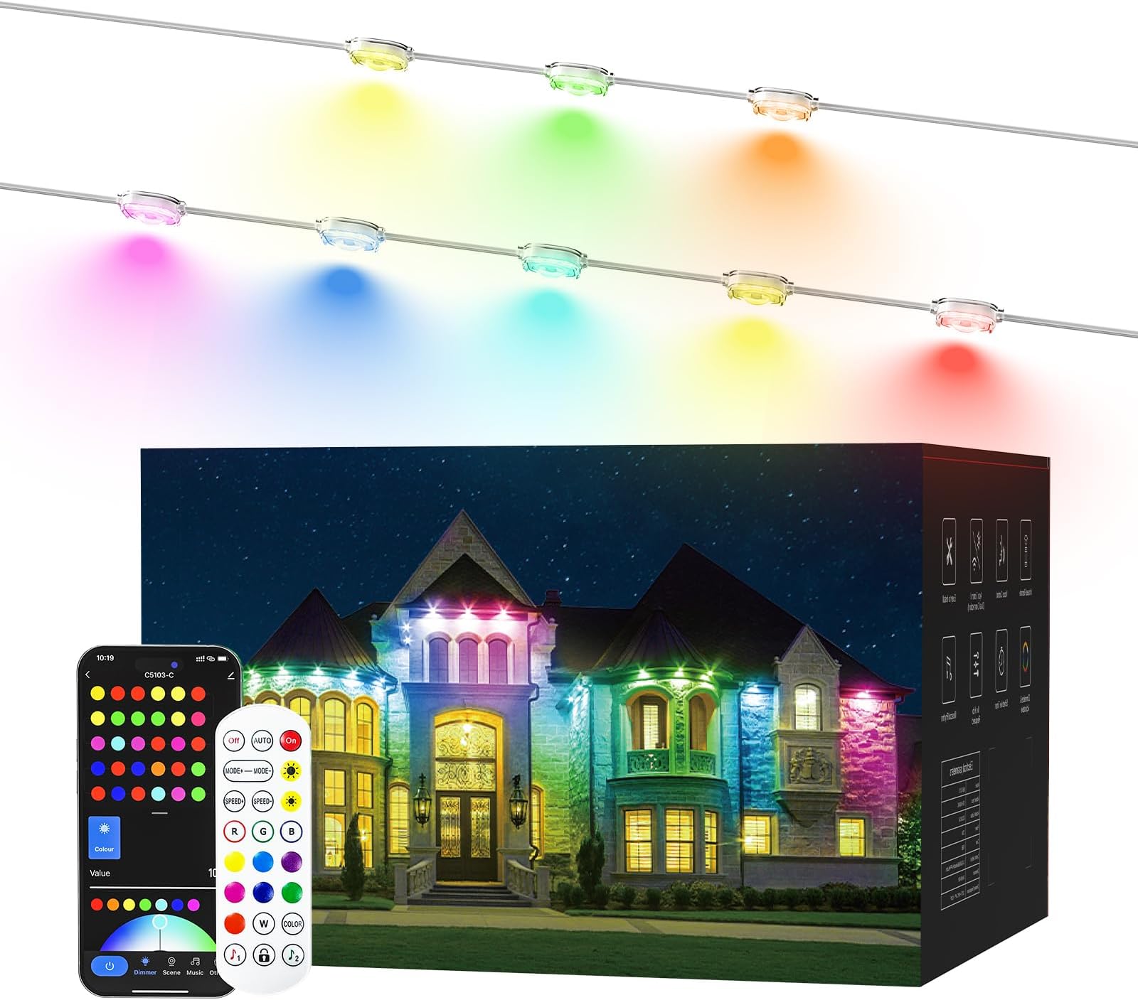 Permanent Outdoor Lights, 100ft Smart RGB Christmas Lights, 72 LED ...