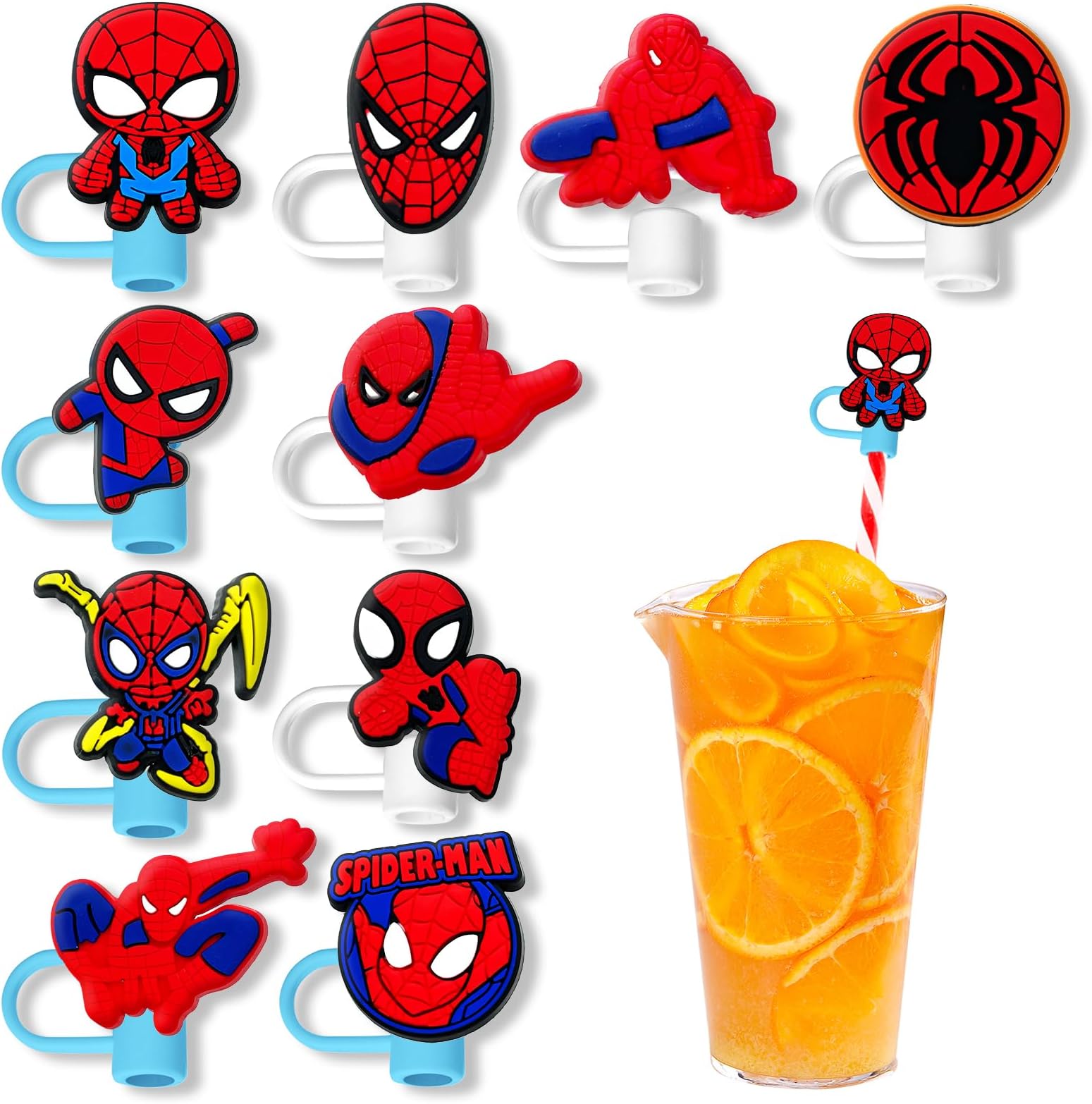 Amazon.com: 12Pcs Straw Covers Cap for Tumblers, Cute Cartoon Straw ...