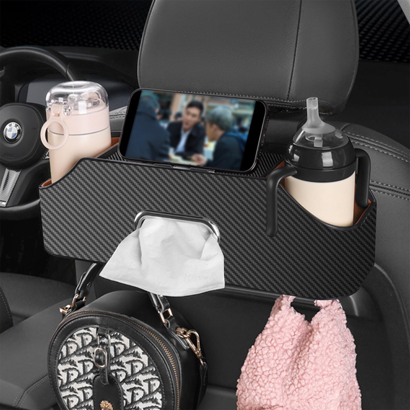Car Headrest Holder 5-in-1 Backseat Organizer, Multifunctional Car Seat ...