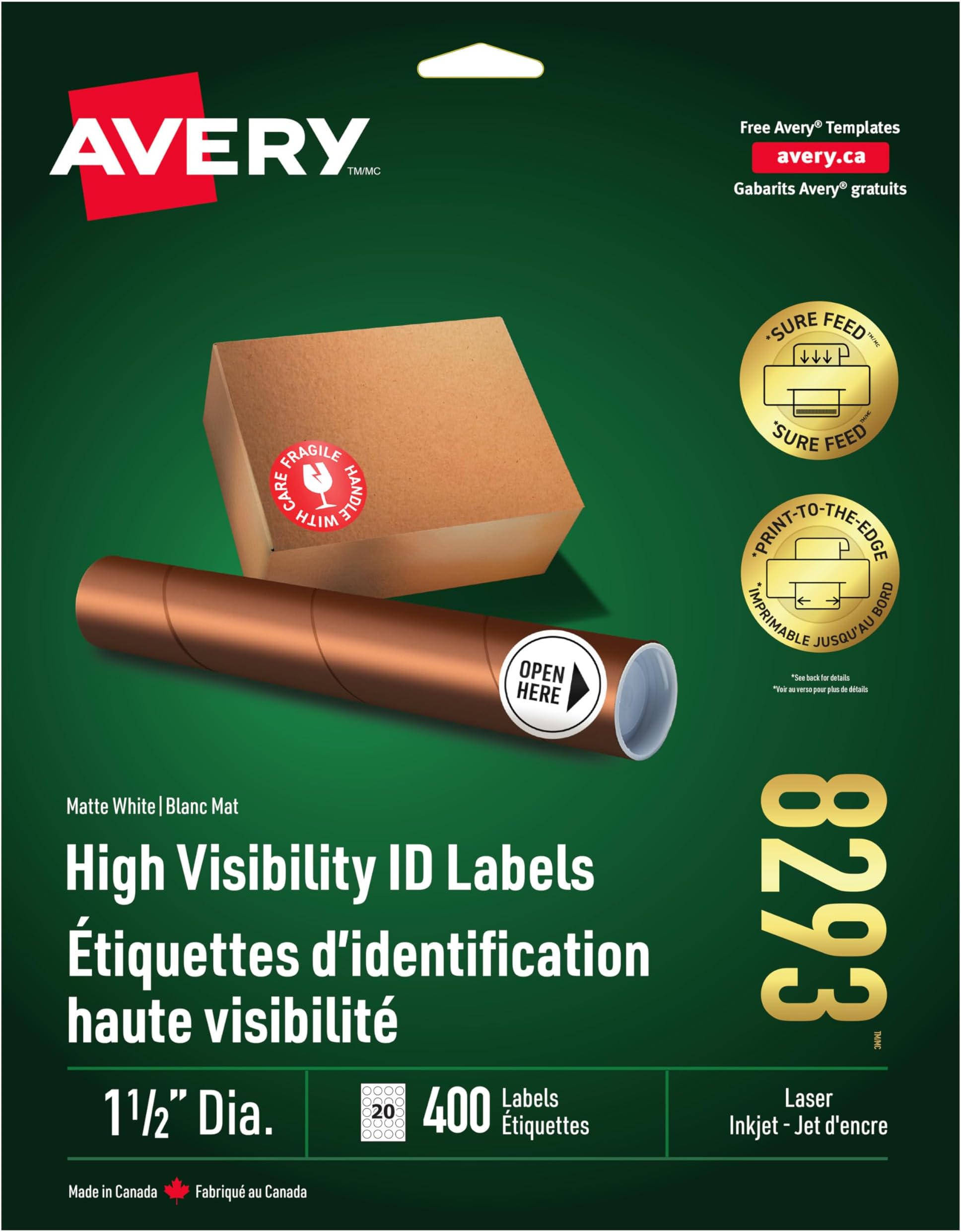 Avery White Round Labels, 1.5" Diameter, for Inkjet Printers, 400 ...